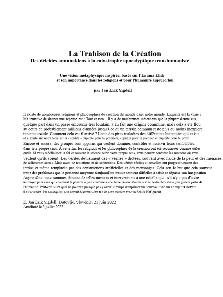 Trahison de la Création et Transhumanisme | PDF | Ève | Adam