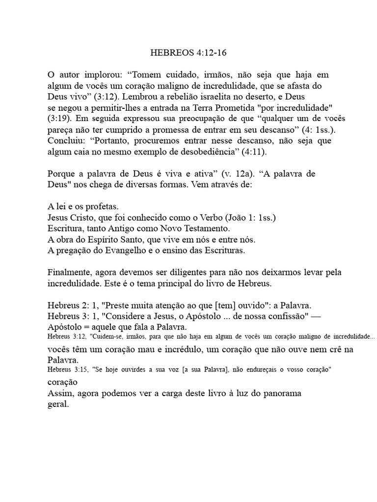 Hebreus 4:12-16 Notas | PDF | Deus | Bíblia