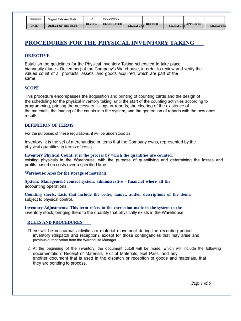 Physical Inventory Taking Procedures | PDF | Inventory | Warehouse
