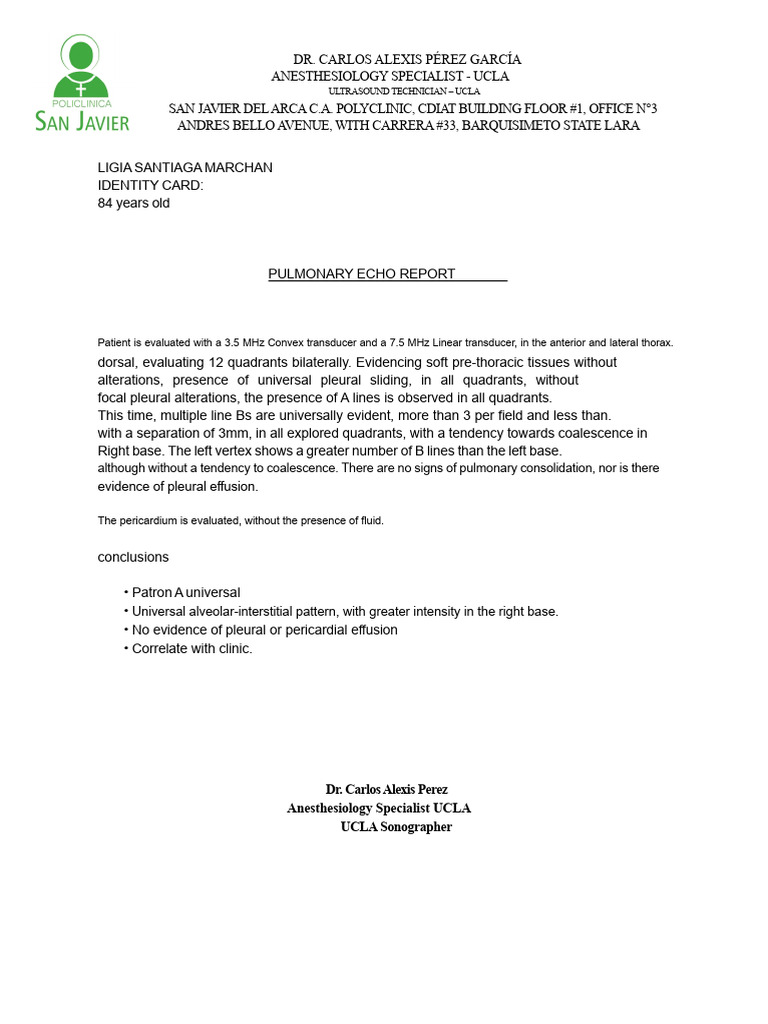 Pulmonary Ultrasound Report | PDF