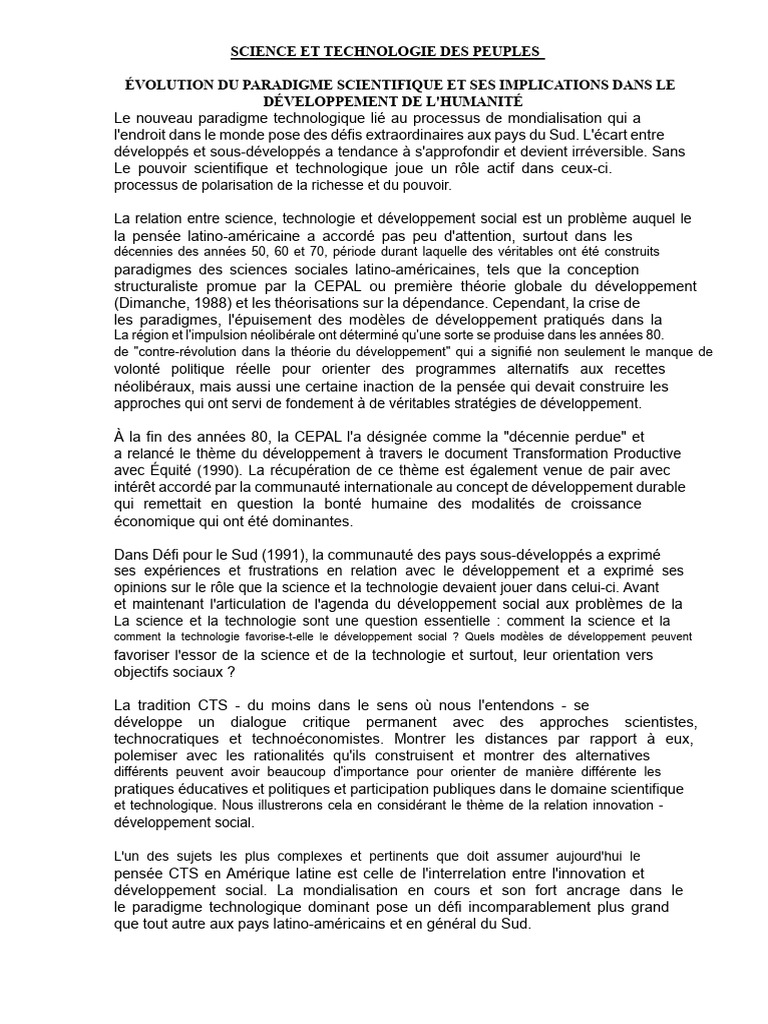 Science, Technologie et Développement Social | PDF | Paradigme | Science