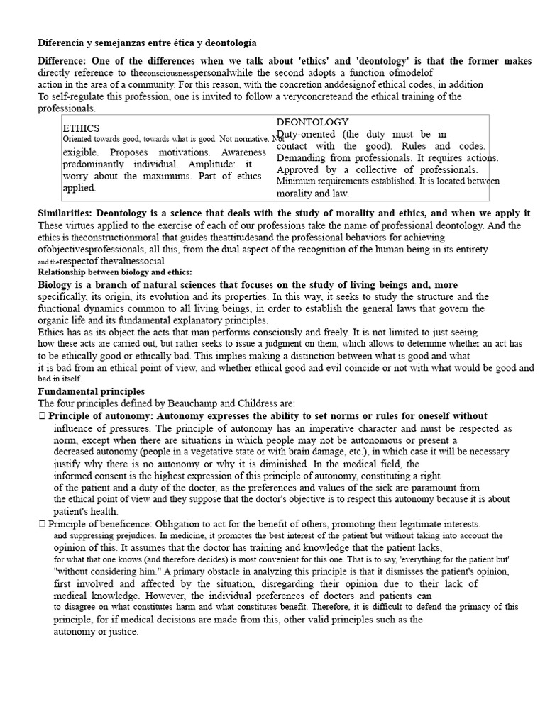 Differences and Similarities Between Ethics and Deontology. | PDF ...