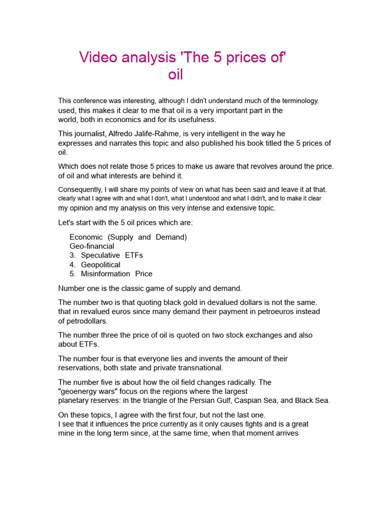 Video Analysis "The 5 Prices of Oil" | PDF | Prices | Economies