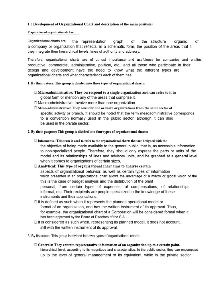 Preparation of Organizational Chart and Description of The Main ...