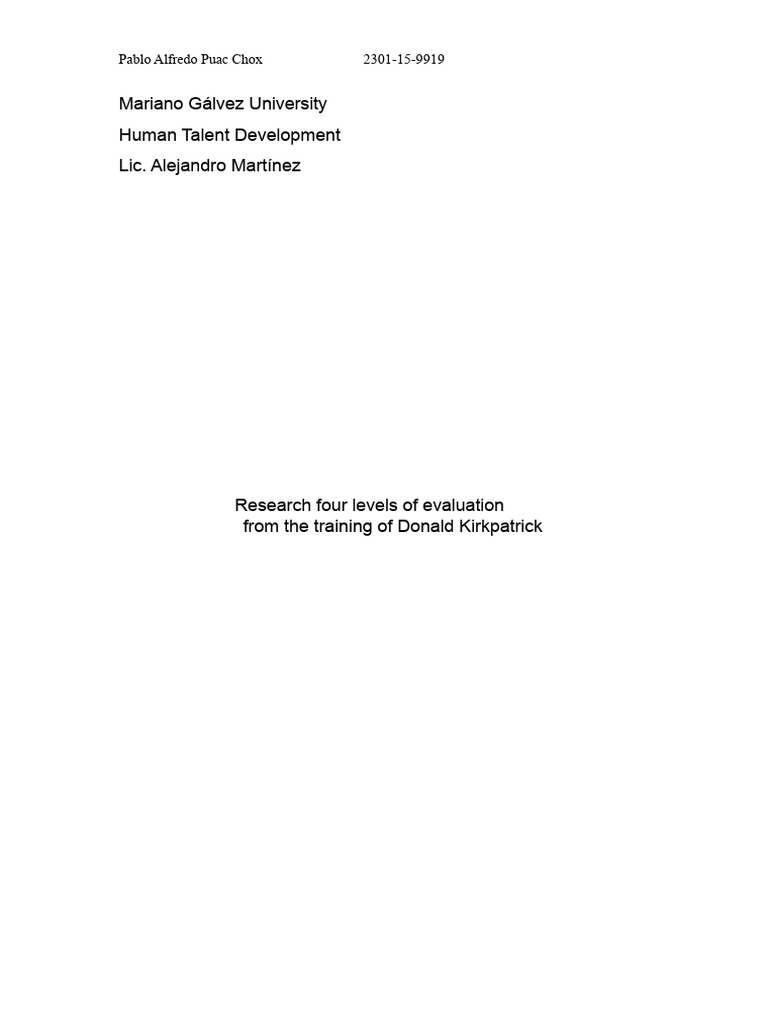 4 Levels of Training Evaluation by Donald Kirkpatrick | PDF | Return On Investment | Knowledge