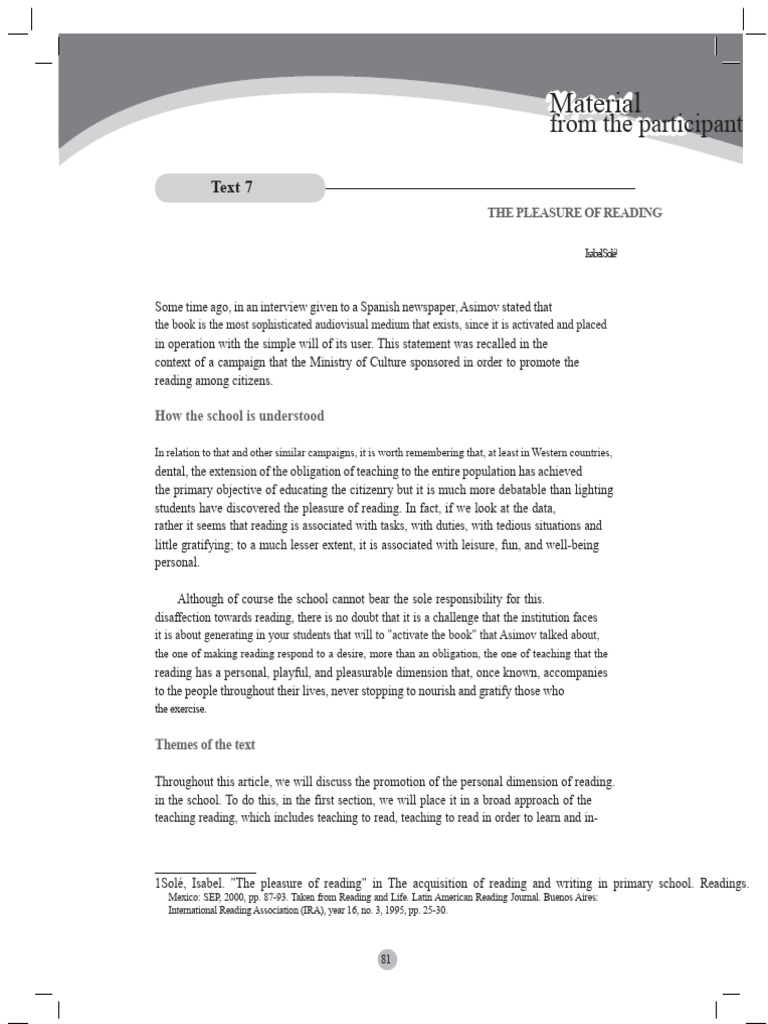Fostering the Pleasure of Reading in Schools | PDF | Learning | Pleasure