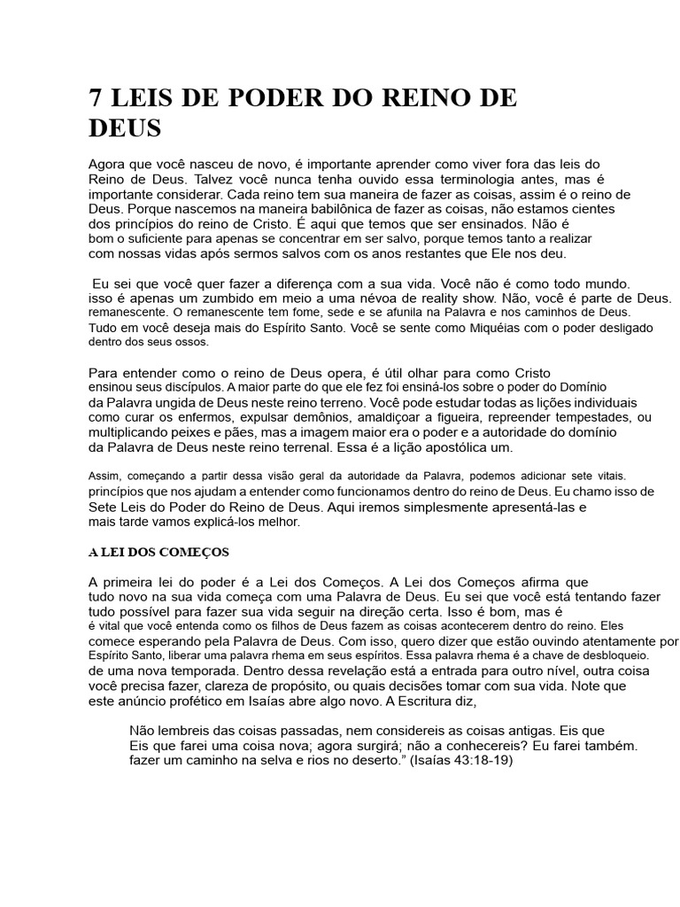 7 Leis Do Poder Do Reino de Deus | PDF | Deus | Jesus