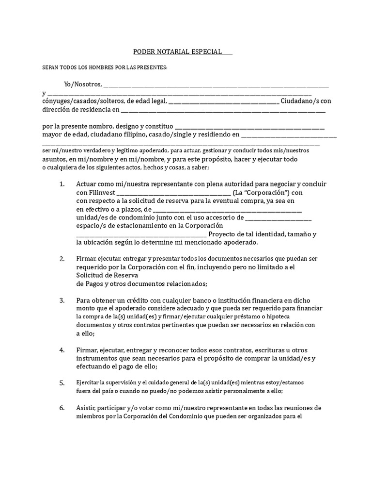PODER NOTARIAL ESPECIAL (Filigrana) | PDF | Condominio