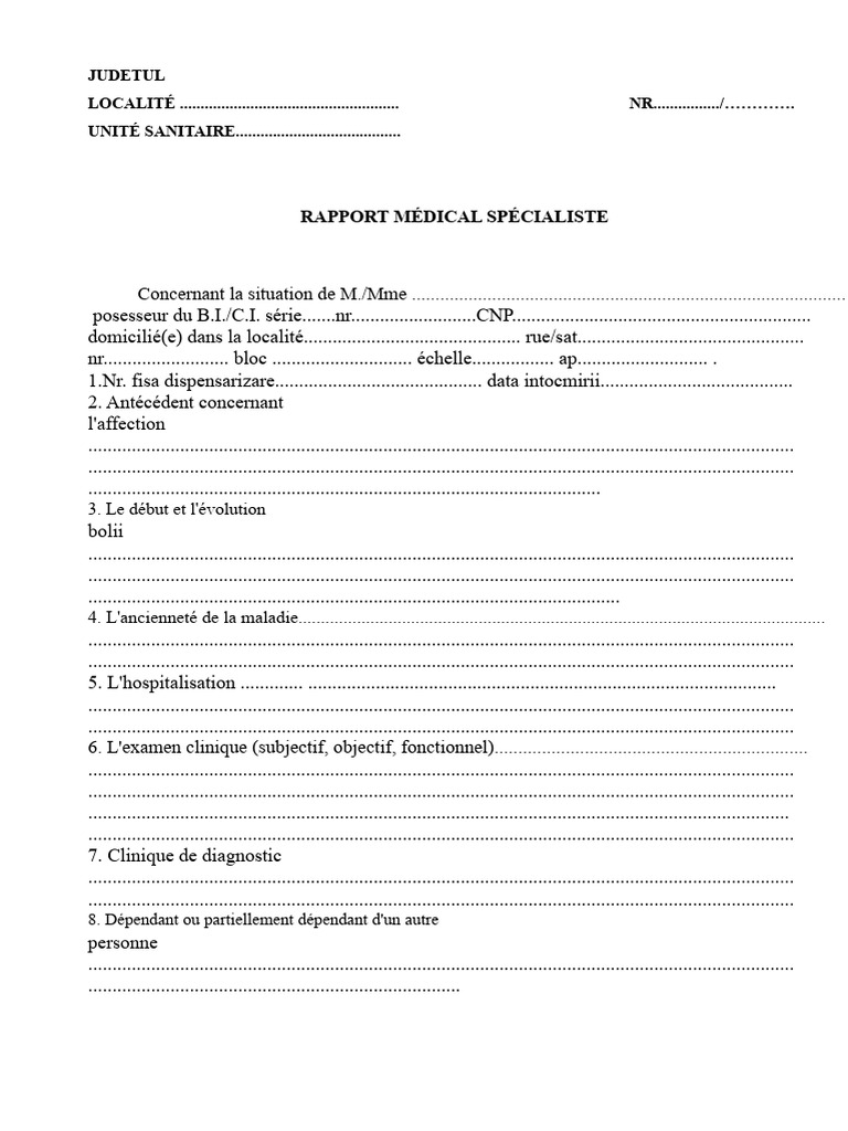 Rapport médical spécialiste exemple | PDF | Médecine | Maladies et troubles