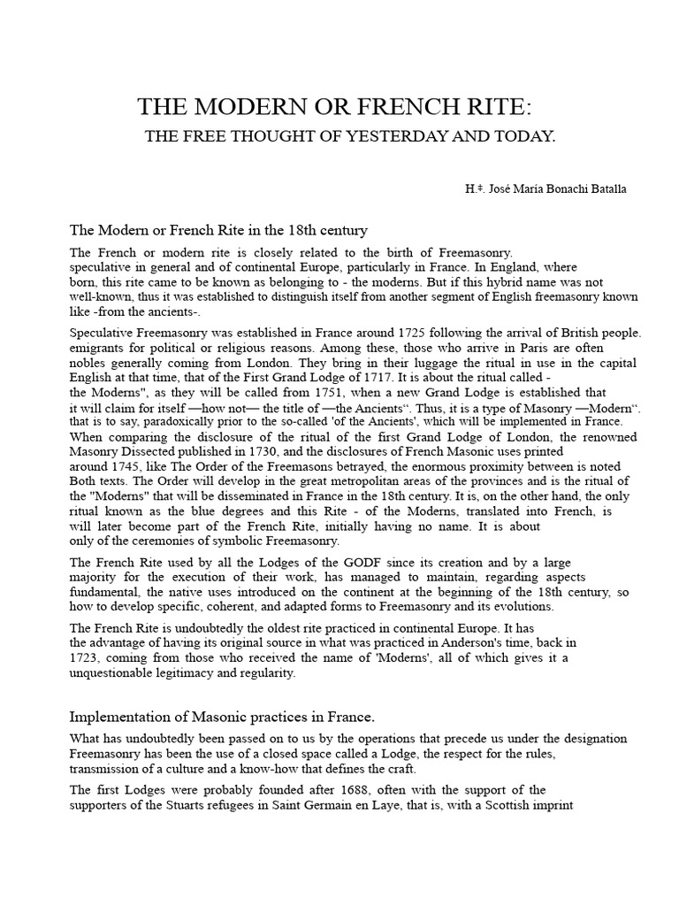 The French Rite of Freemasonry Explained | PDF | Freemasonry | Masonic ...