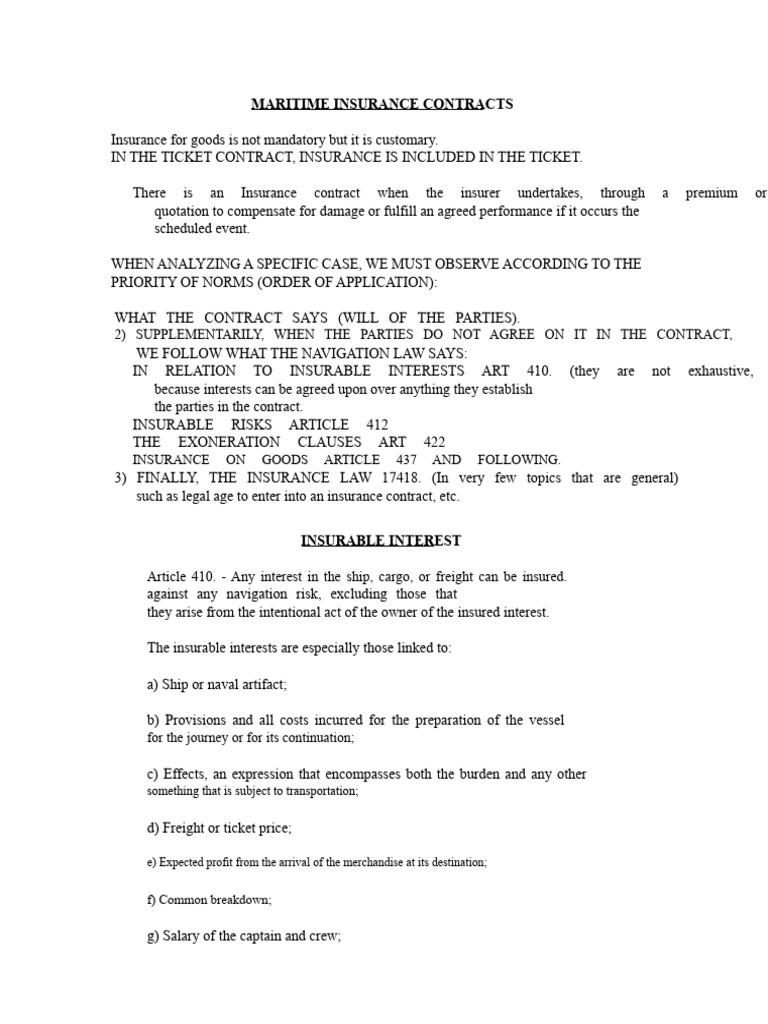 Maritime Insurance Contracts | PDF | Insurance | Damages