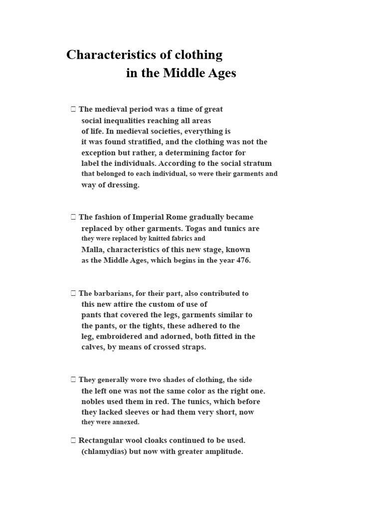 Clothing Characteristics in the Middle Ages | PDF | Clothing | Fashion