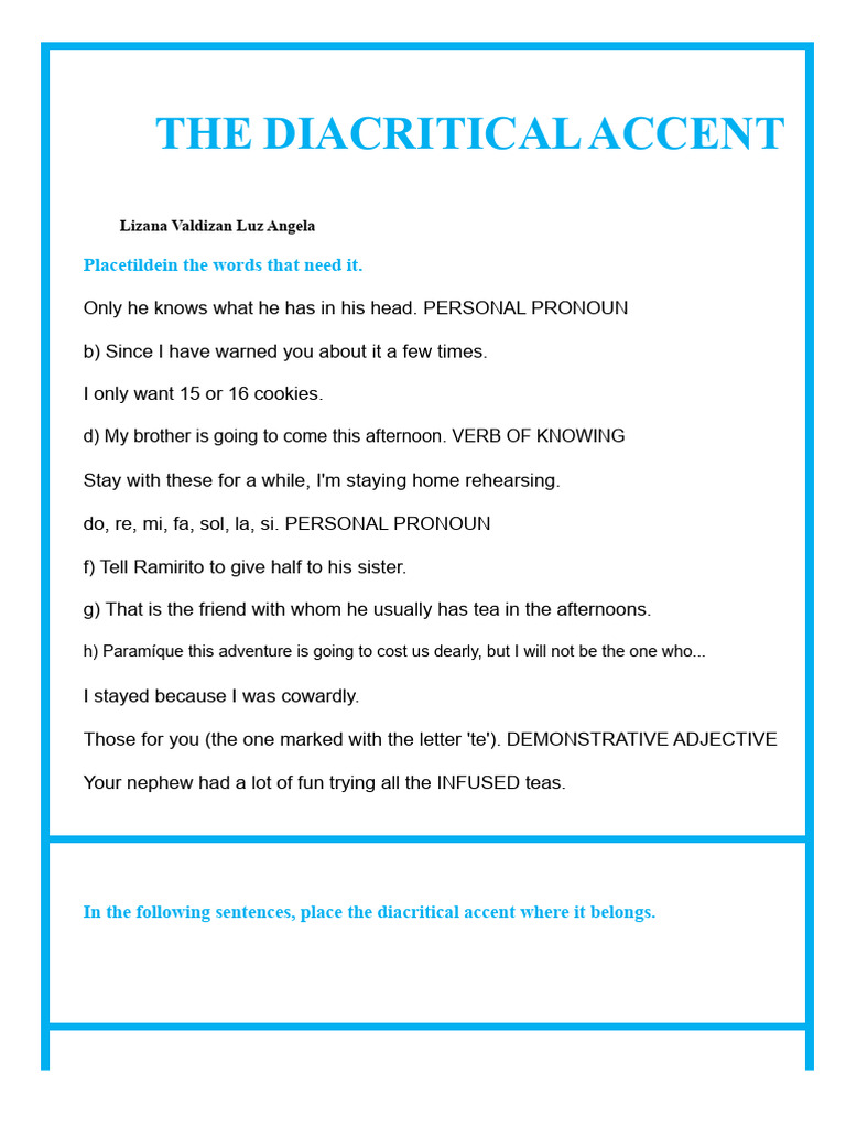 The Diacritical Accent Exercises | PDF | Pronoun | Adverb