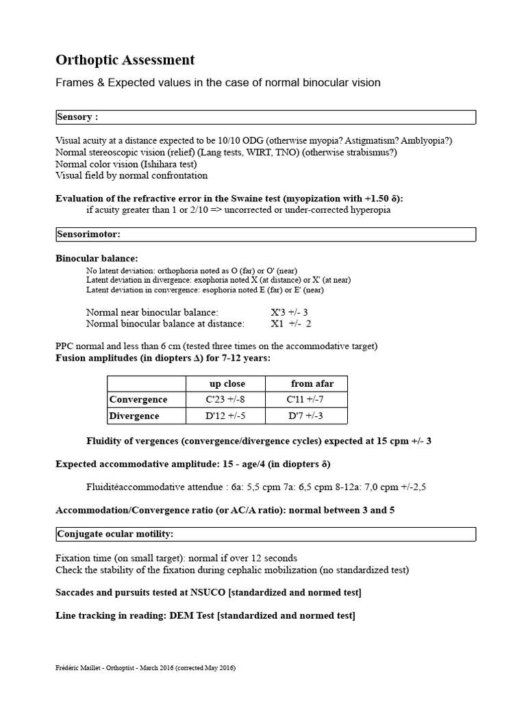 Orthoptic Assessment Guidelines | PDF