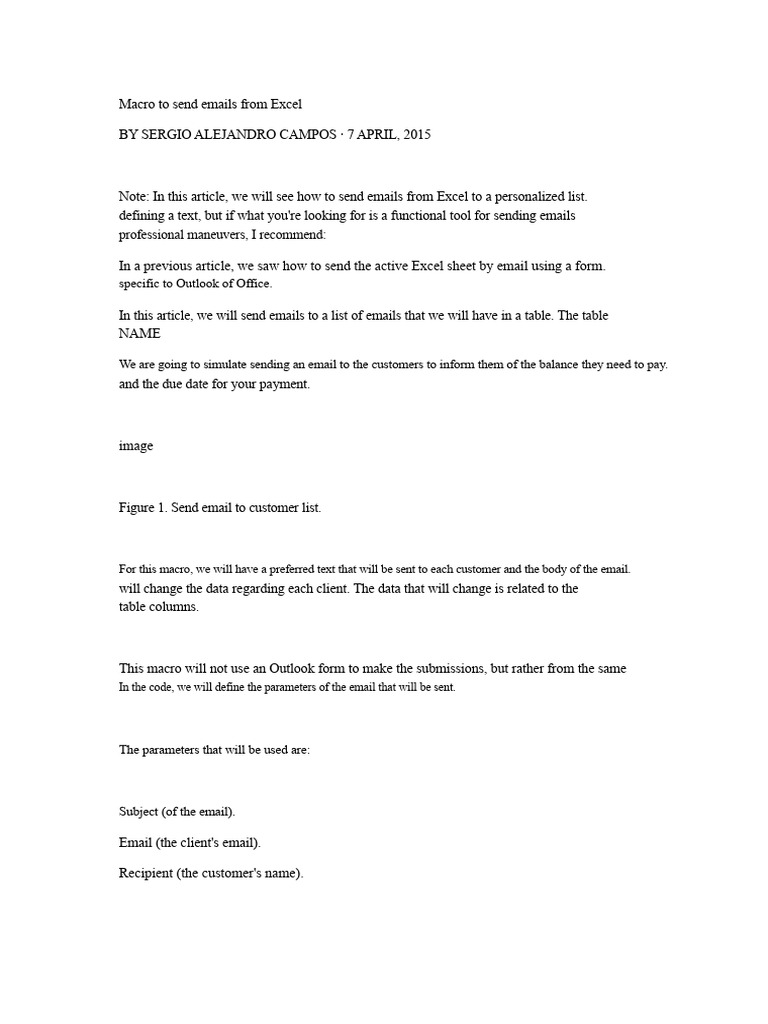 Send Emails from Excel Macro | PDF | Microsoft Excel | Visual Basic For ...