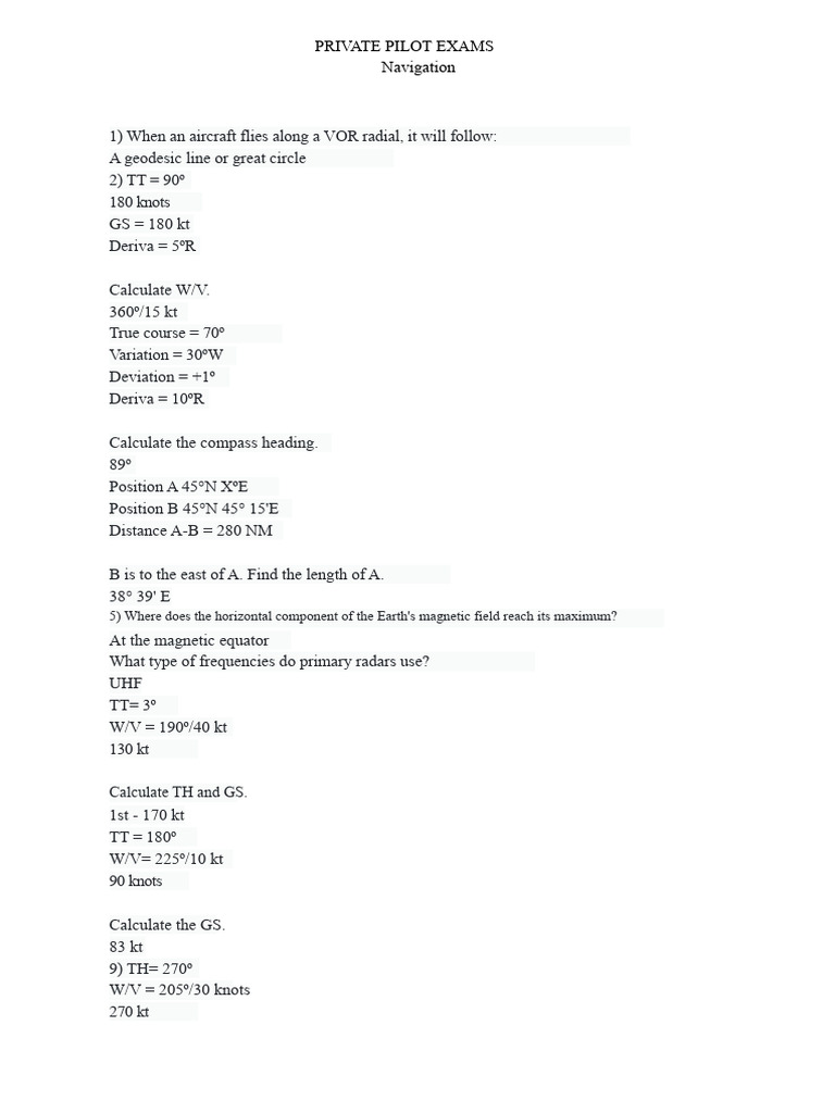 Private Pilot Exam Navigation Questions | PDF | Compass | Navigation