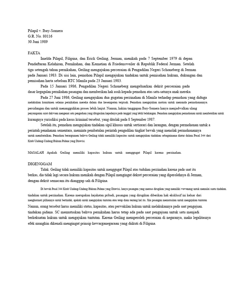 Pilapil V Ibay-Somera Rangkuman | PDF