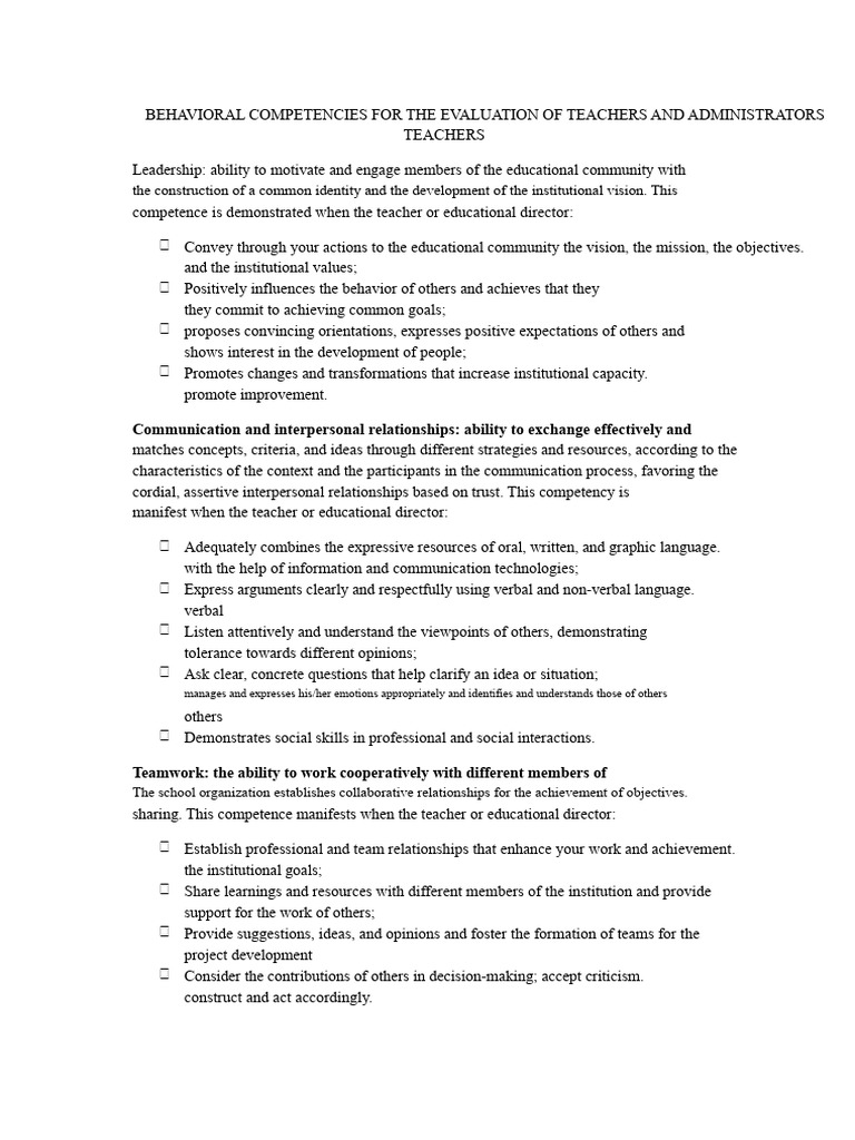 Behavioral Competencies For The Evaluation of Teachers and Educational ...