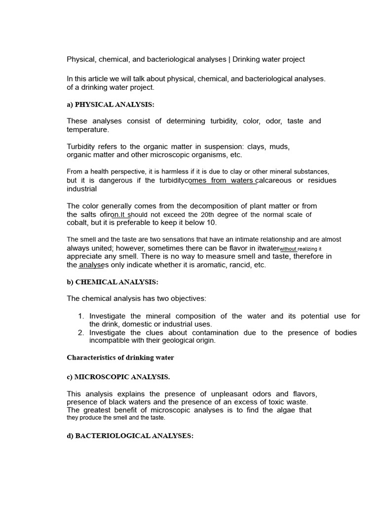 Physical-Chemical Analysis of Water | PDF | Bacteria
