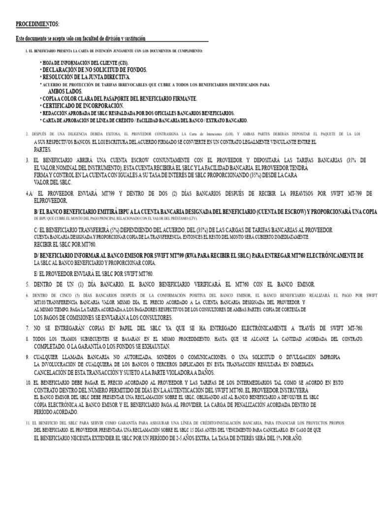 PROCEDIMIENTOS COMPLETOS DE SBLC | PDF | Bancos | Transferencia bancaria