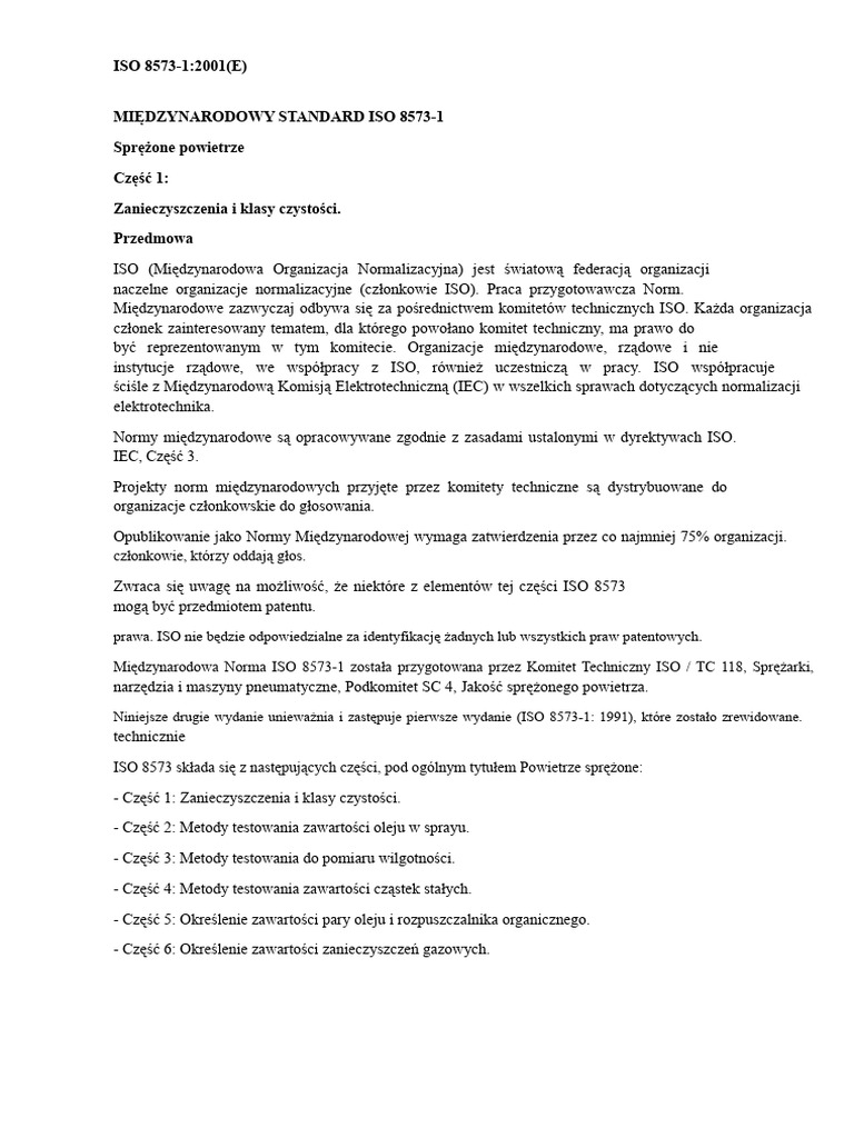 Międzynarodowy Standard Iso 8573-1 | PDF