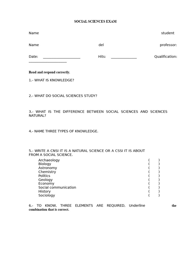Social Sciences Exam Questions and Answers | PDF | Science | Social ...