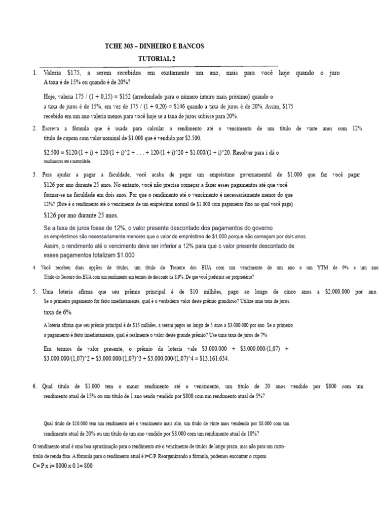 TCHE+303+-+Tutorial+2 | PDF | Inflação | Empréstimos