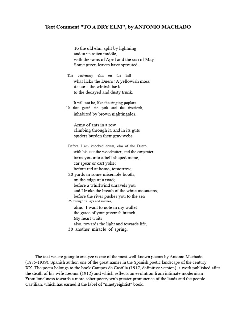 Commentary on the Text "To a Dry Elm" | PDF | Poetry | Linguistics