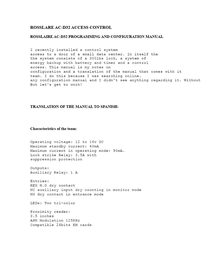 Access Control Rosslare Ac | PDF | Access Control | Electrical Engineering