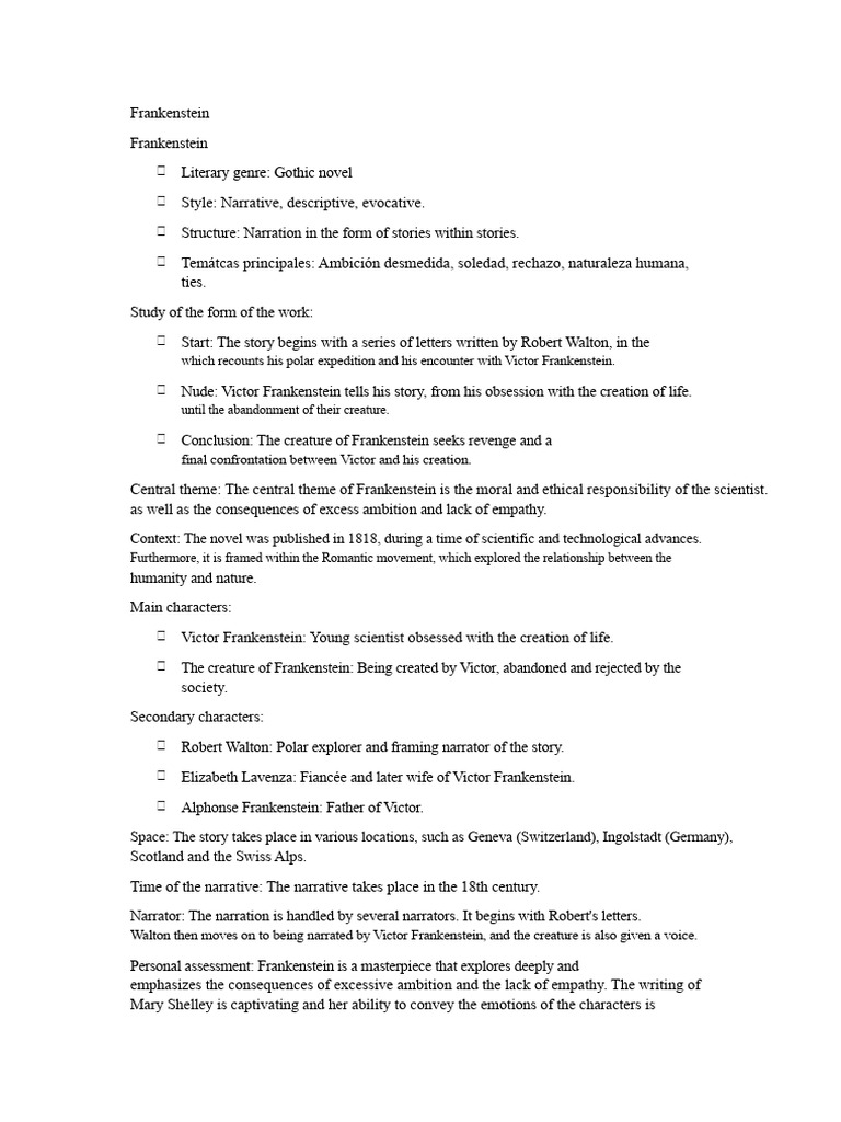 Analysis of Mary Shelley's Frankenstein | PDF | Frankenstein