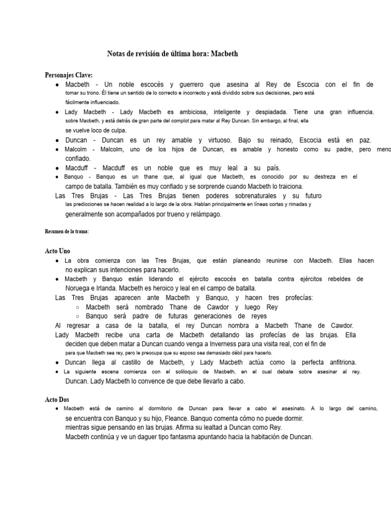 Análisis de personajes y trama de Macbeth | PDF | Macbeth