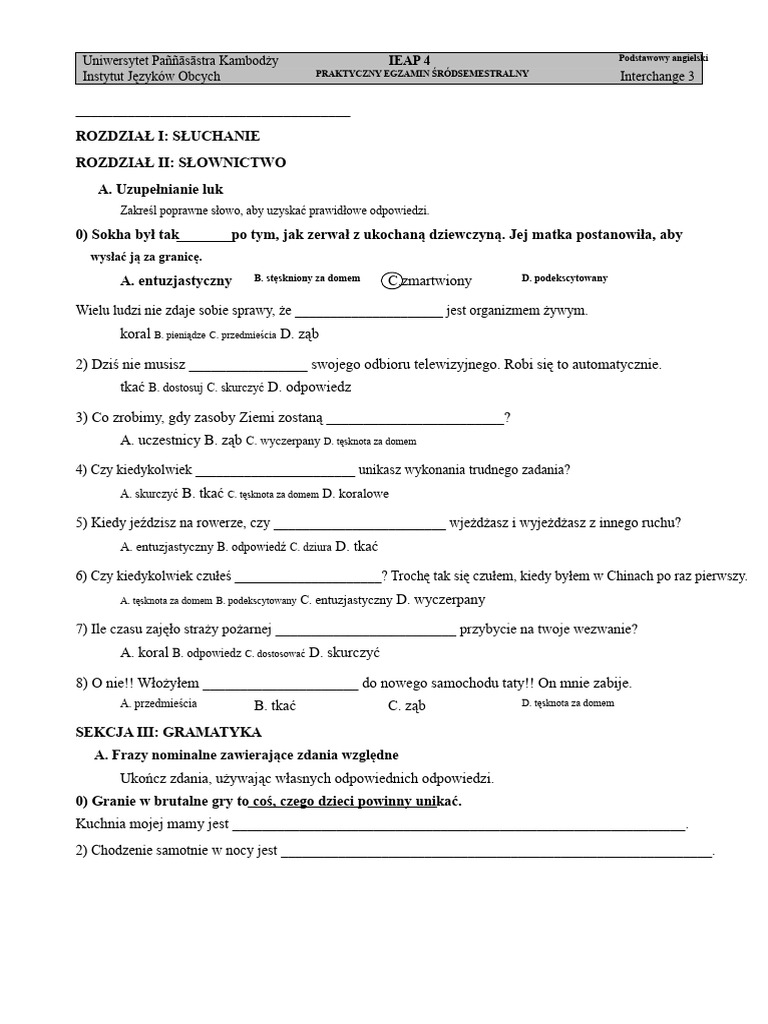 1iVVaIEAP 4 Core Eng Midterm Practice Exam Styczeń 2022 | PDF