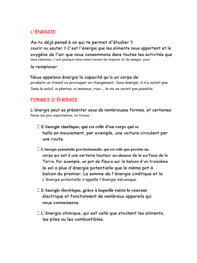 Les différentes formes d'énergie et leurs sources | PDF | Énergie ...