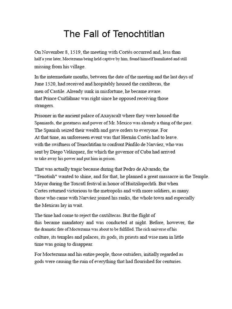 The Fall of Tenochtitlan Essay With Connectors | PDF