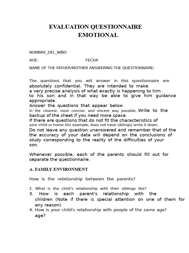 Emotional Evaluation Questionnaire | PDF | Anxiety | Psychology