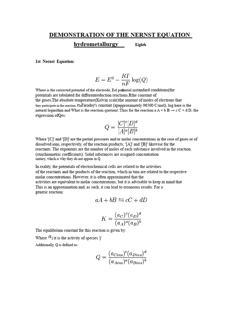 Demonstration of The Nernst Equation | PDF | Redox | Gibbs Free Energy