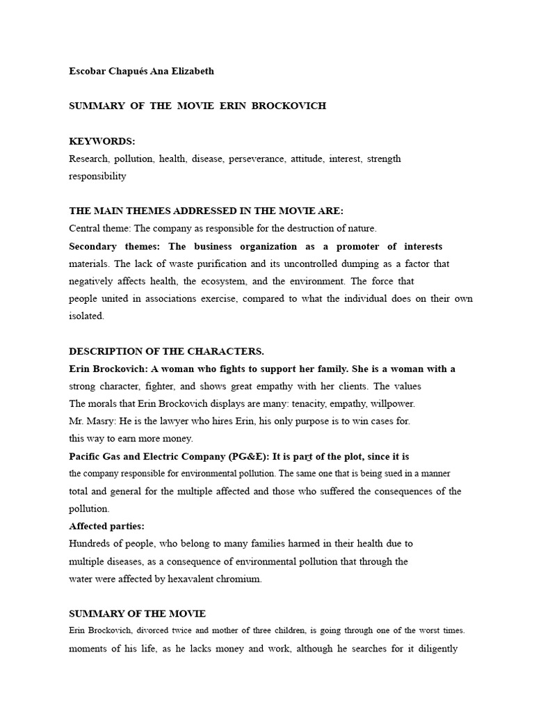 Task 4 - Summary of the movie Erin Brockovich | PDF