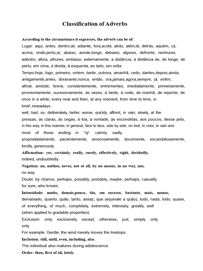 Classification of Adverbs | PDF | Adverb | Pronoun