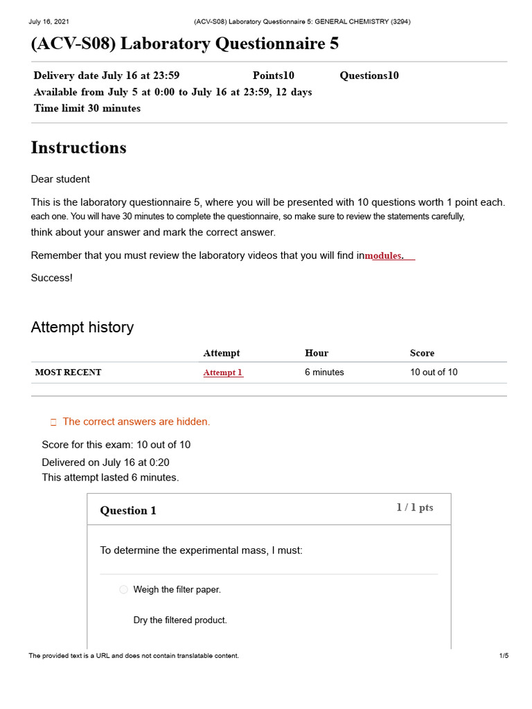 (ACV-S08) Laboratory Questionnaire 5 GENERAL CHEMISTRY. | PDF ...