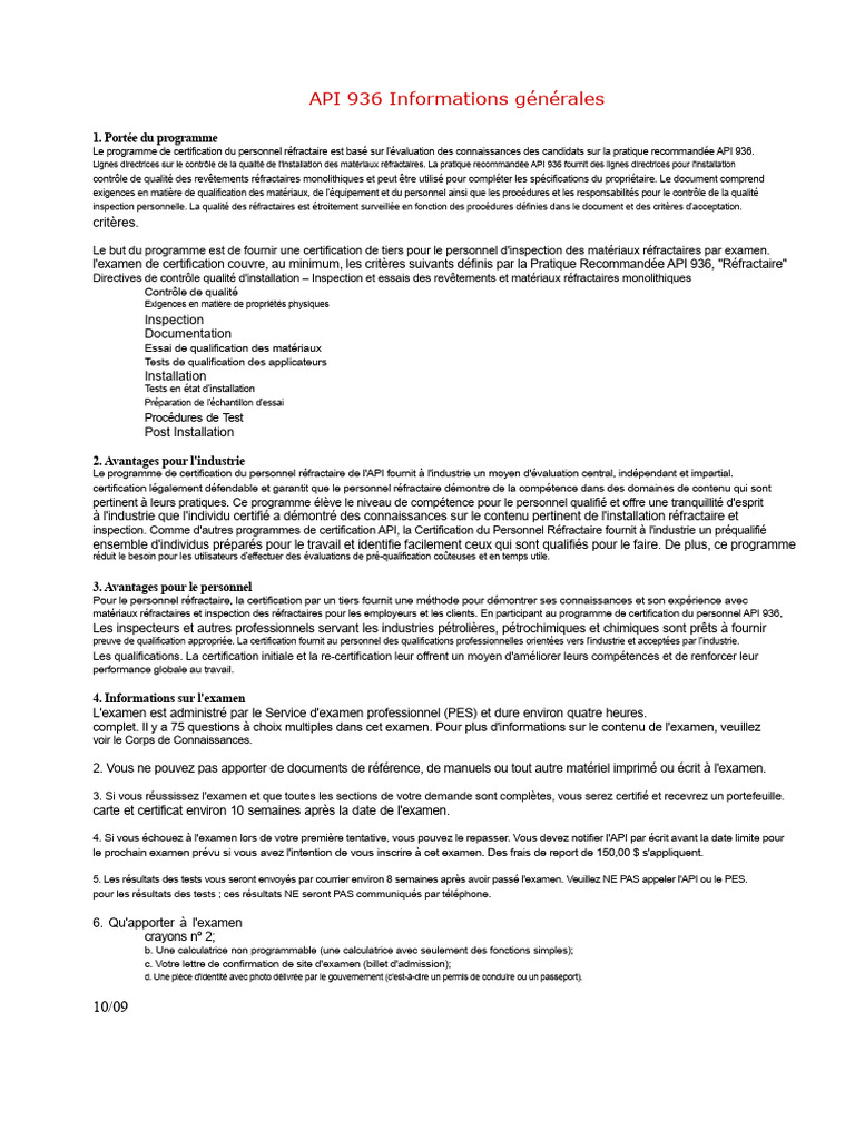 Certification API 936 du personnel réfractaire | PDF
