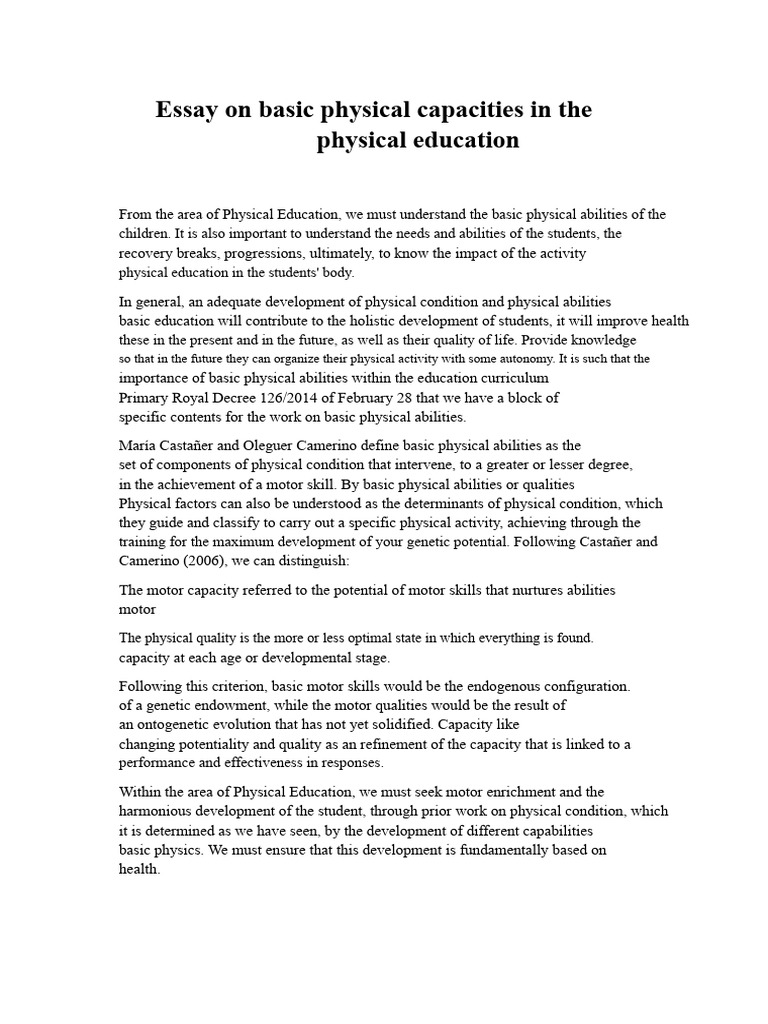 Essay On Basic Physical Abilities in Physical Education | PDF