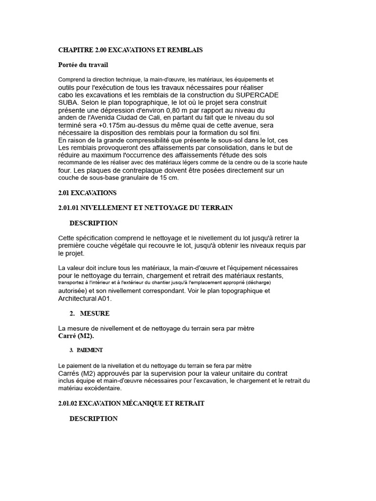 Excavations et remblais pour SUPERCADE SUBA | PDF | Fondation ...