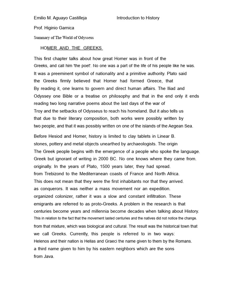 Summary of The World of Odysseus | PDF | Homer | Greek Mythology