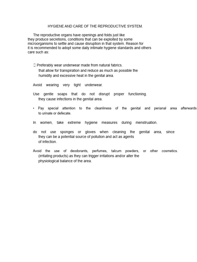 Hygiene and Care of The Reproductive System | PDF