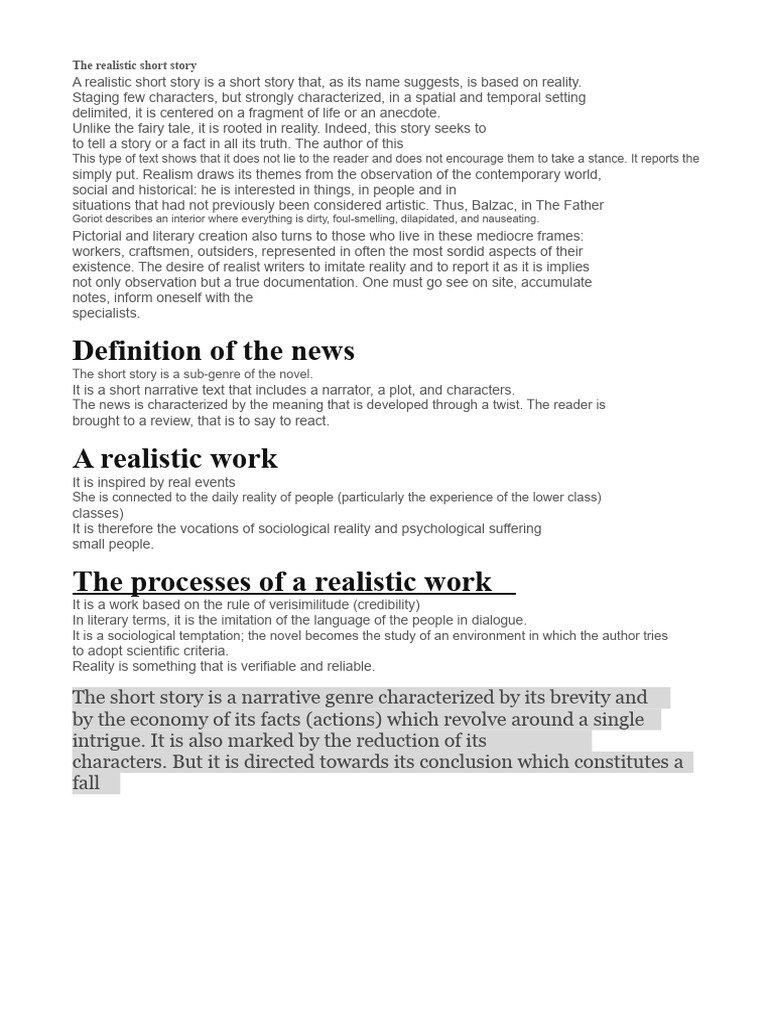 The Realistic Short Story | PDF