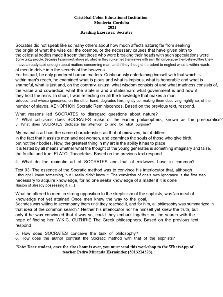 Critical Reading Exercise Socrates | PDF | Socrates