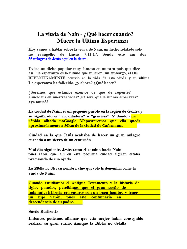 La Última Esperanza de la Viuda de Naín | PDF | Jesús