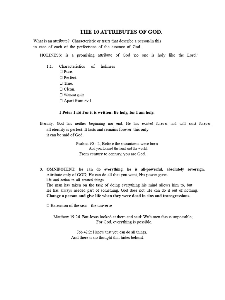 The 10 Attributes of God | PDF | Omnipotence | God