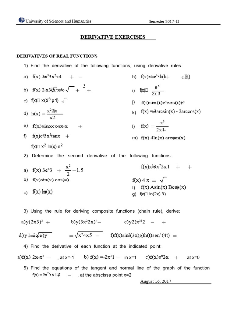 Exercises on Derivatives | PDF | Derivative | Function (Mathematics)