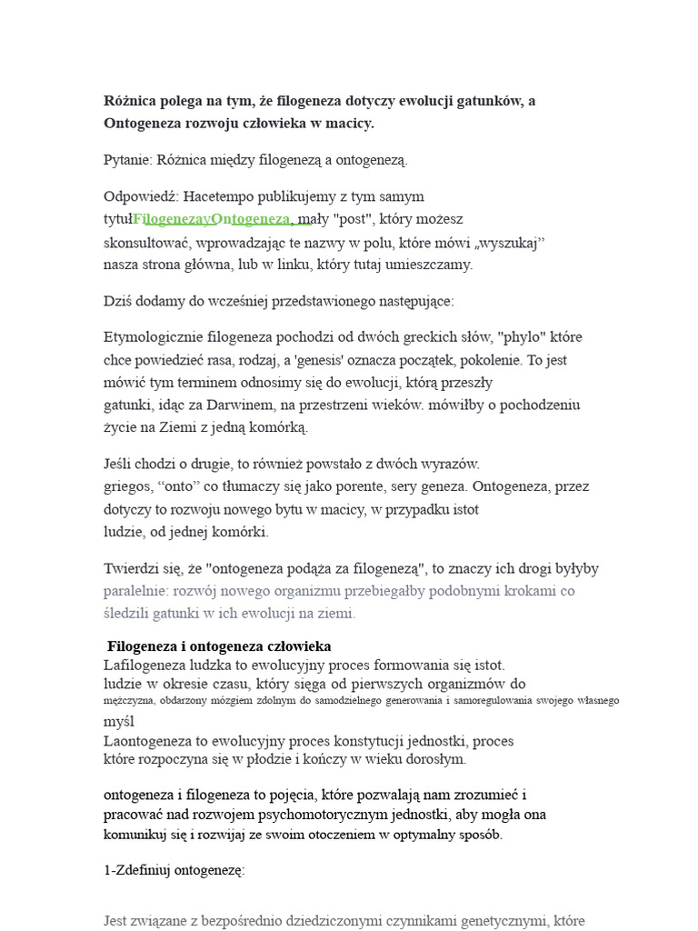 Różnica Polega Na Tym, Że Filogeneza Zajmuje Się | PDF